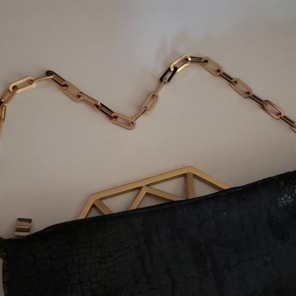 Cache | Bags | Cache Gold Chain Black Leather And Snake Print Bag ...